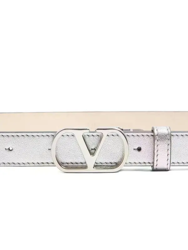 Valentino Garavani V-logo Laminated Belt - Silver