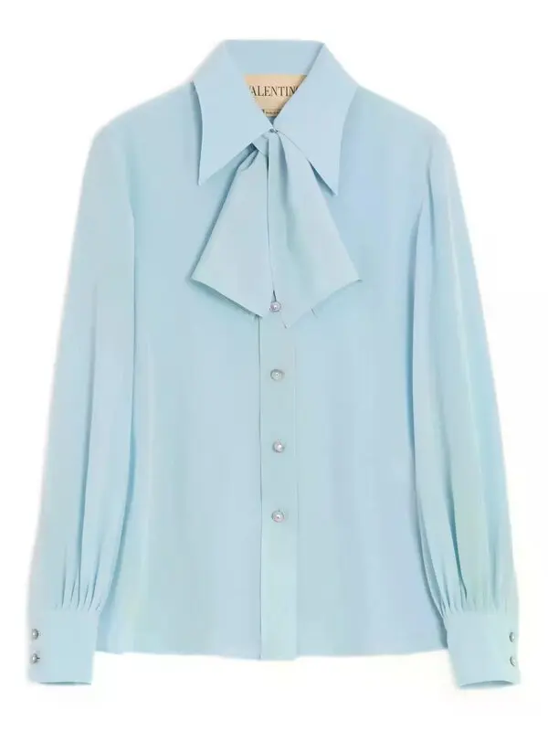 Valentino Garavani Crepe De Chine Scarf-detail Shirt - Blue
