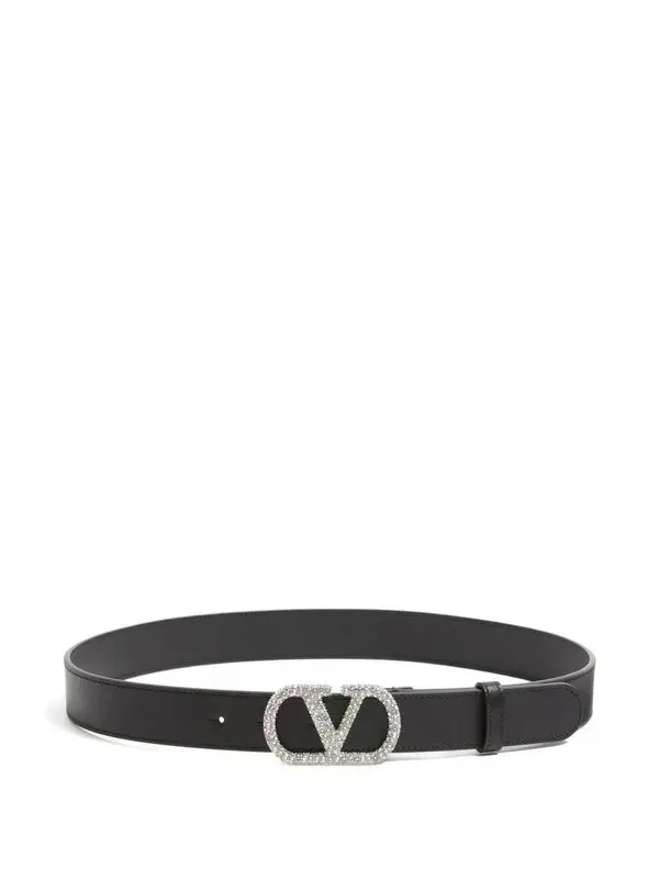 Valentino Garavani Vlogo Signature Crystal-buckle Belt - Black