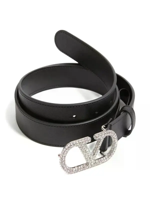 Valentino Garavani Vlogo Signature Crystal-buckle Leather Belt