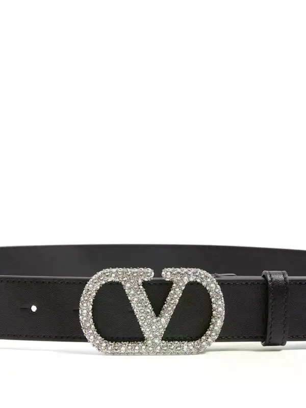 Valentino Garavani Vlogo Signature Crystal-buckle Leather Belt