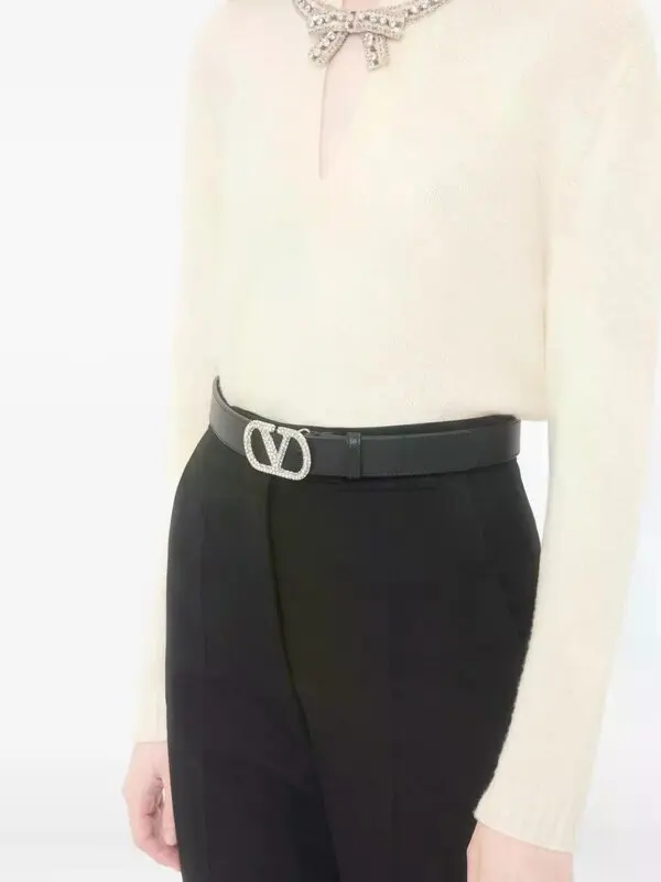 Valentino Garavani Vlogo Signature Crystal-buckle Leather Belt