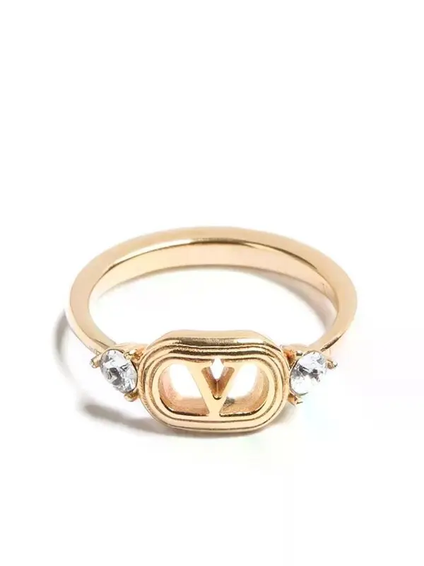 Valentino Garavani Ovalette Crystal Logo Ring - Gold