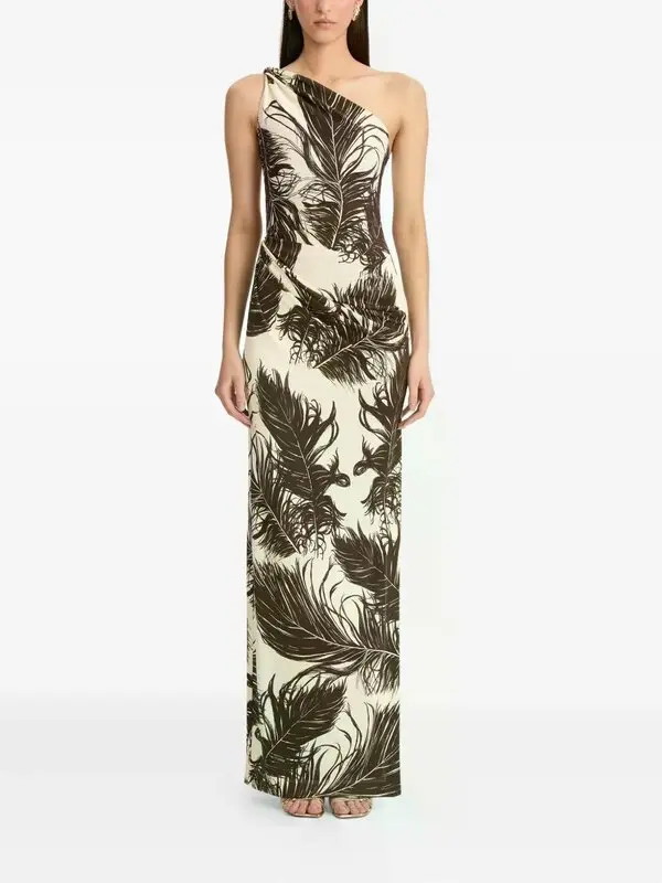 oscar de la renta one shoulder dress Oscar de la Renta, Printed one-shoulder jersey maxi dress, Women, White, US 4, Dresses, Materialmix