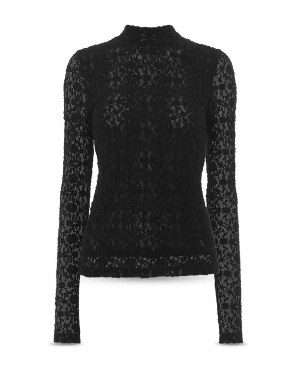 Whistles Lace Detail High Neck Top