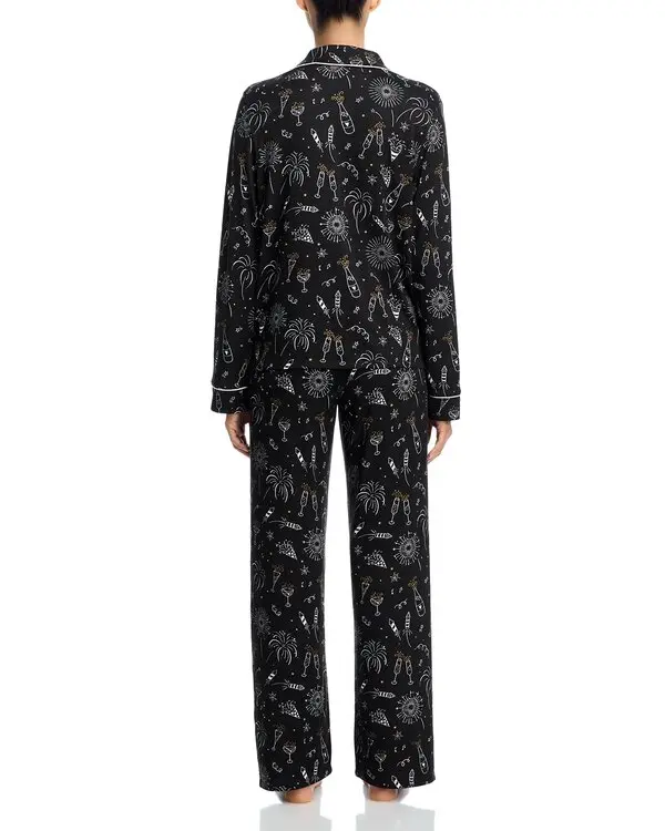 Aqua Notched Collar Jersey Pajama Set Exclusive - Black