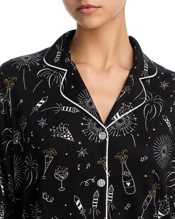 Aqua Notched Collar Jersey Pajama Set Exclusive - Black