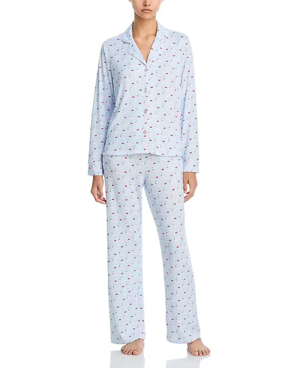 Aqua Notched Collar Jersey Pajama Set Exclusive - Moonstone Blue