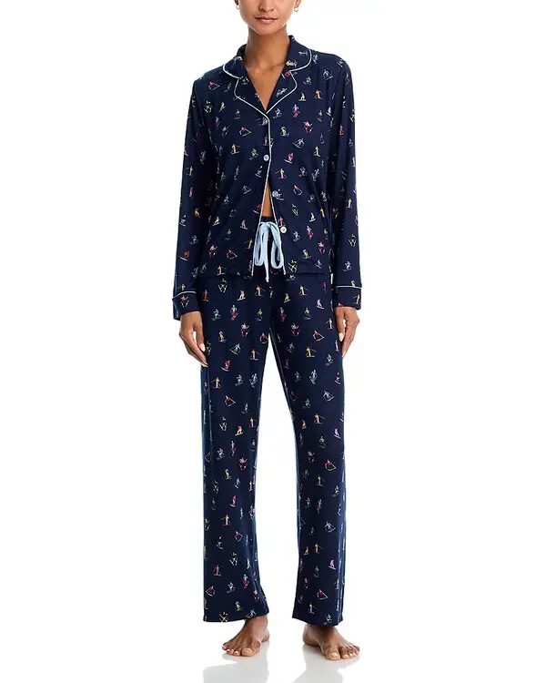 Aqua Notched Collar Jersey Pajama Set Exclusive - Navy