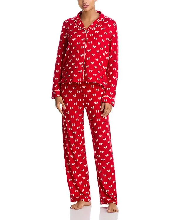 Aqua Notched Collar Jersey Pajama Set Exclusive - Red