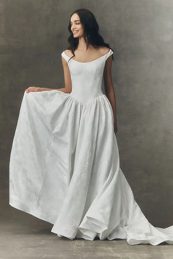 Watters Stella Off-shoulder Basque-waist Gown - Ivory