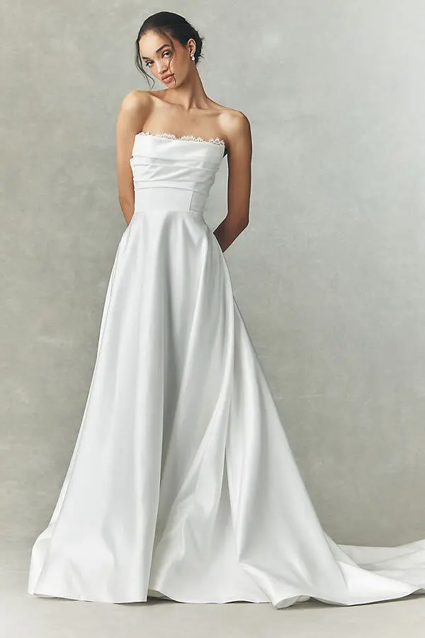 Watters Aster Strapless Lace Wedding Gown - Ivory