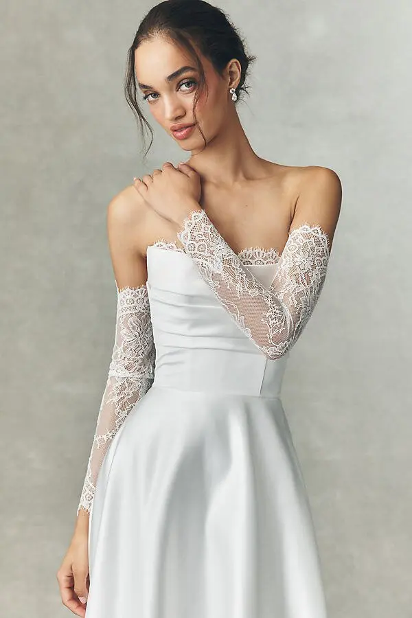 Watters Aster Strapless Lace Wedding Gown