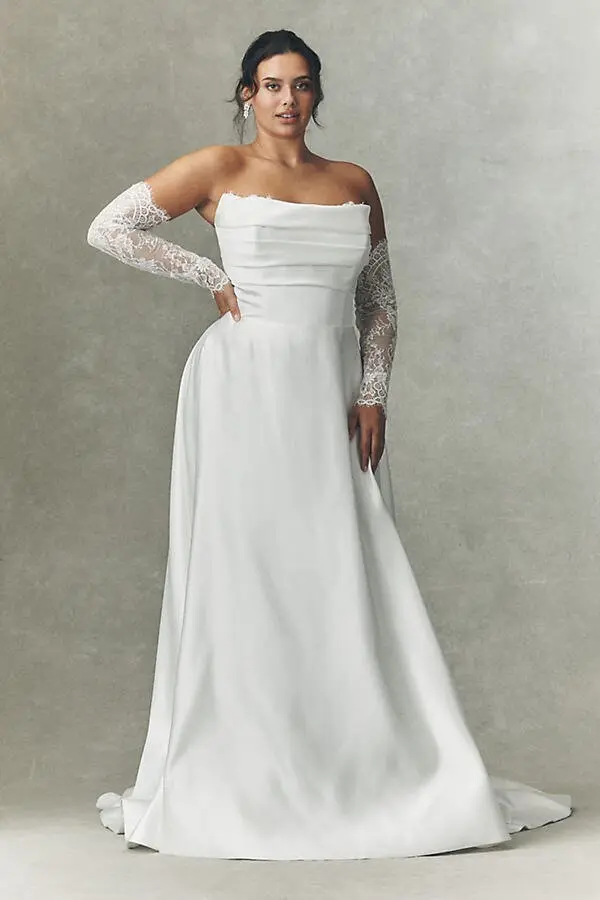 Watters Aster Strapless Lace Wedding Gown