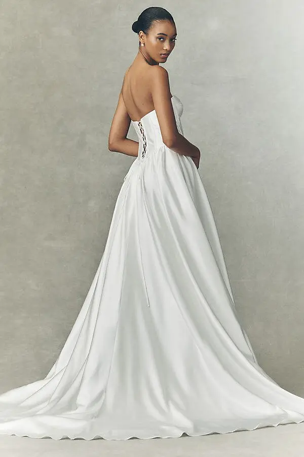 Watters Cara Strapless Fit & Flare Satin Gown