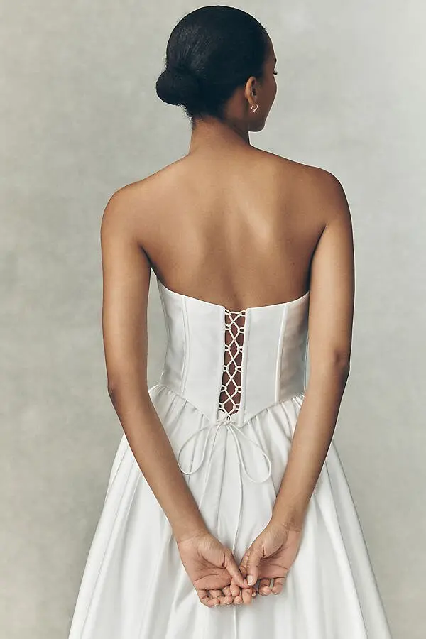 Watters Cara Strapless Fit & Flare Satin Gown