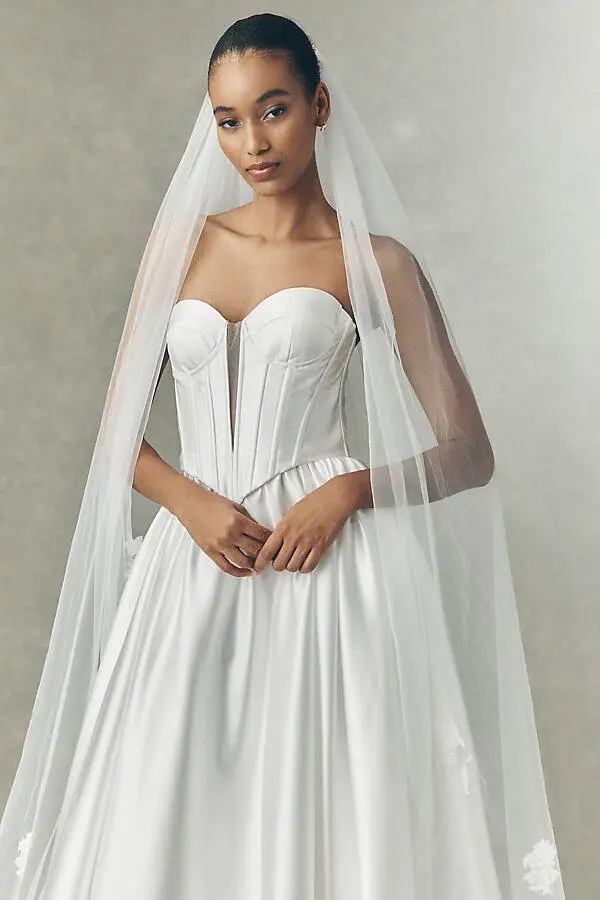 Watters Cara Strapless Fit & Flare Satin Gown