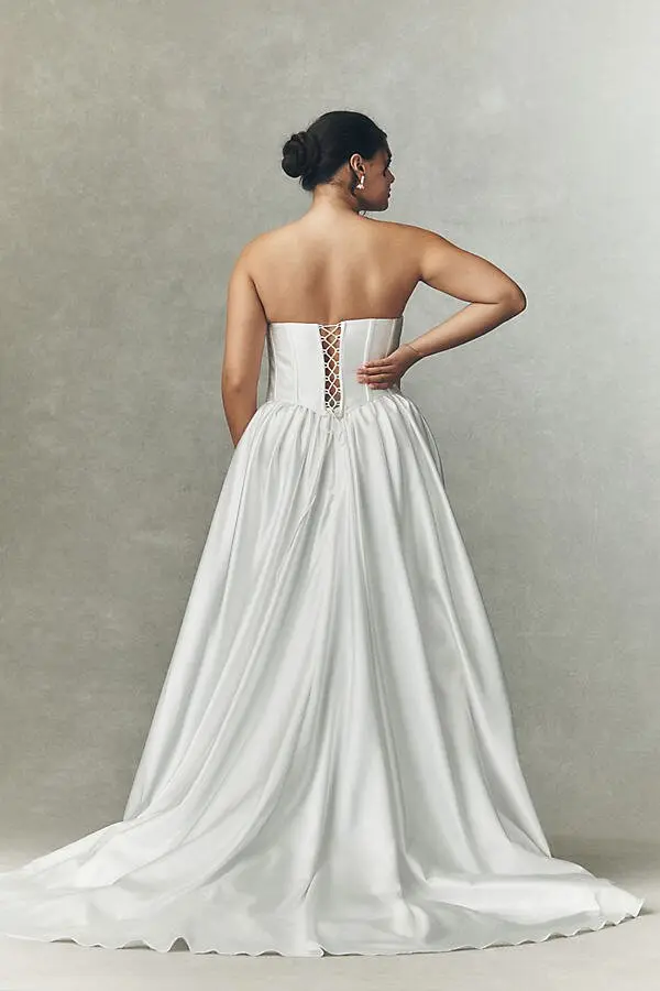 Watters Cara Strapless Fit & Flare Satin Gown - Ivory