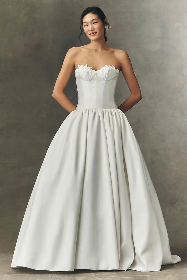 Watters Emmaretta Strapless Ball-skirt Wedding Gown