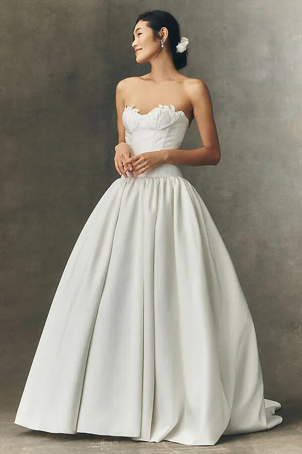 Watters Emmaretta Strapless Ball-skirt Wedding Gown