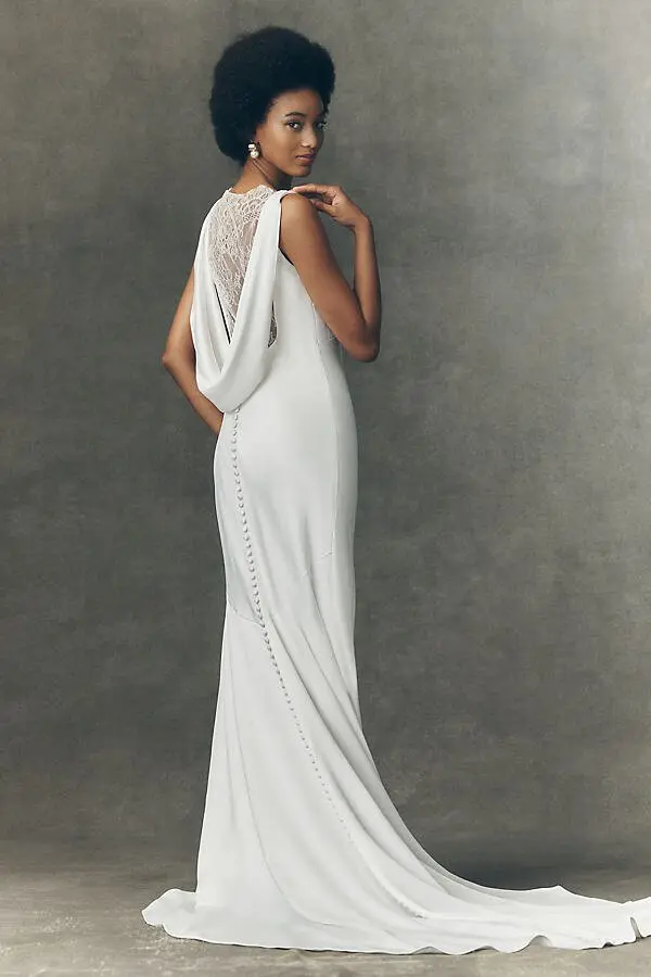 Jenny Yoo Satin V-neck Open-back Gown