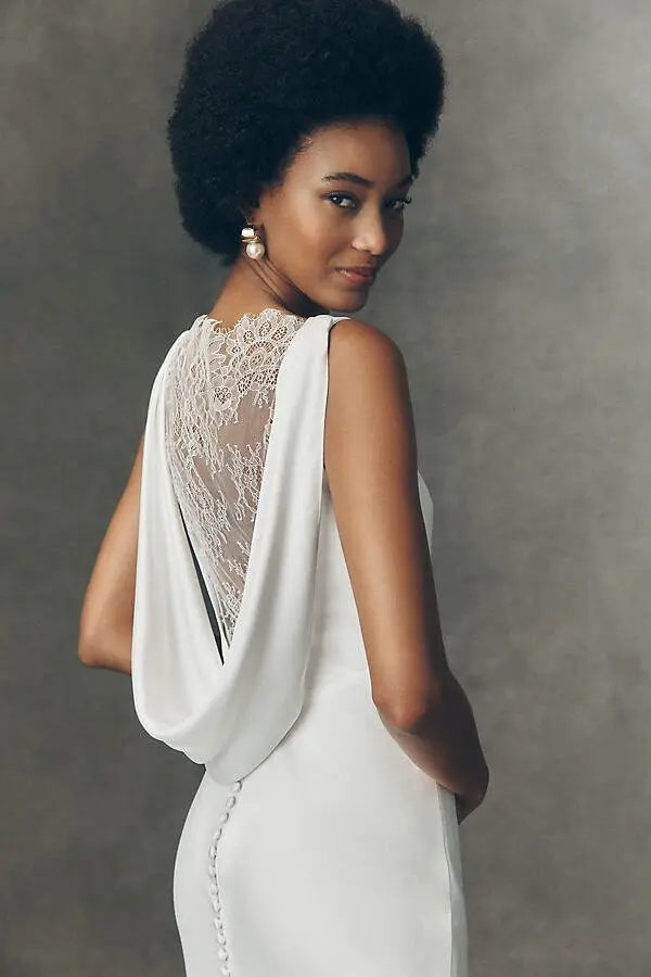 Jenny Yoo Satin V-neck Open-back Gown