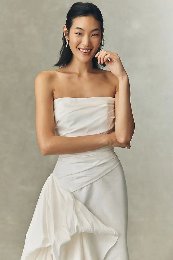 Watters Monroe Strapless Ruffled Column Wedding Gown