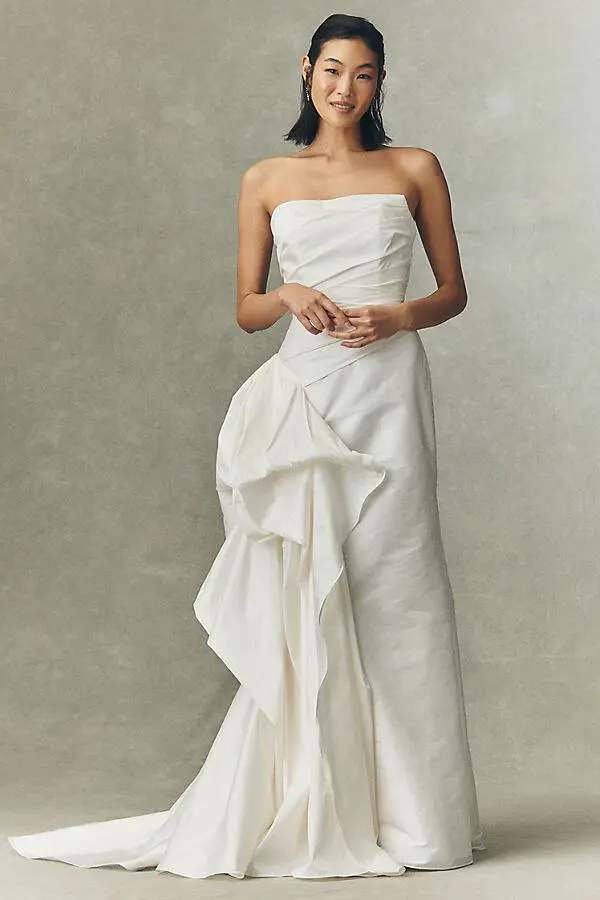 Watters Monroe Strapless Ruffled Column Wedding Gown