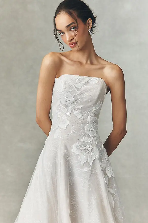 Jenny Yoo Carmella Appliqu Lace A-line Wedding Gown - French Vanilla