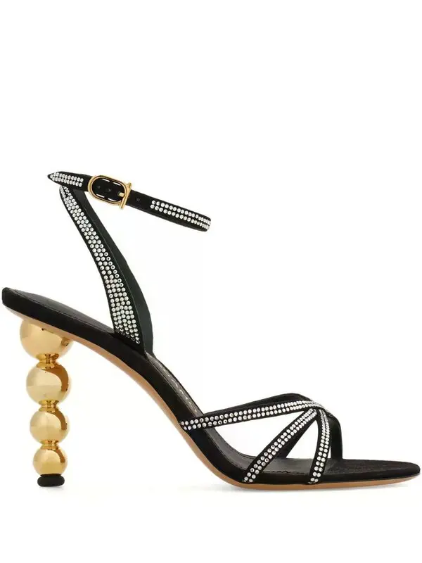 FERRAGAMO Spherical Heel Crystal Embellished Suede Sandals