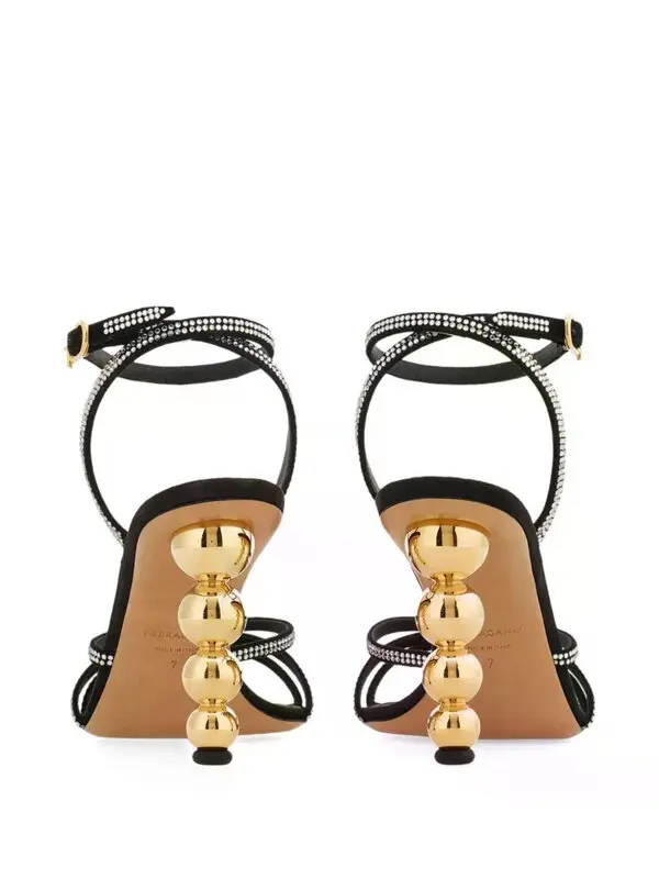 FERRAGAMO Spherical Heel Crystal Embellished Suede Sandals