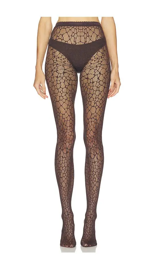 Wolford Reptile Net Tights - Dark Wood