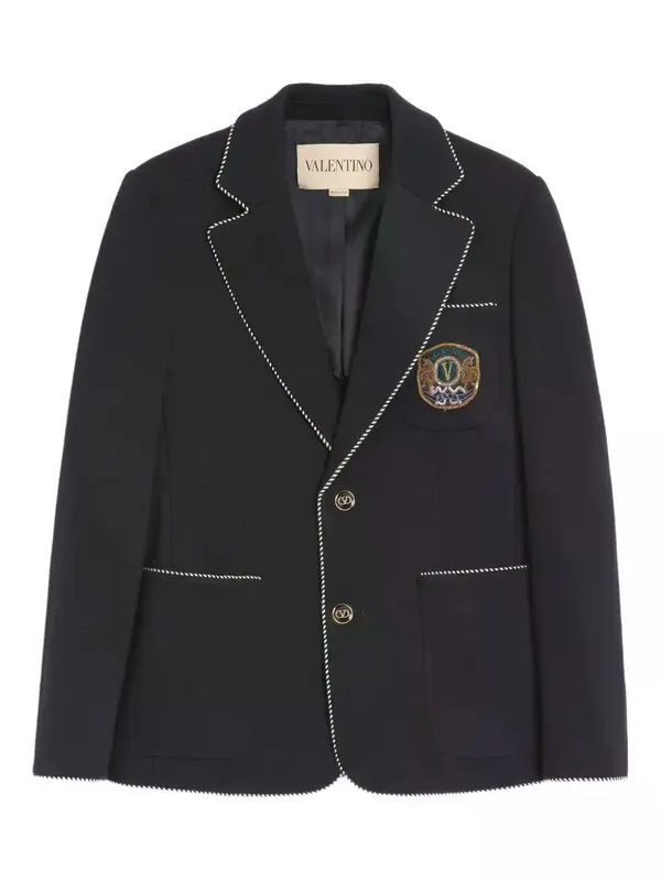Valentino Garavani Single-breasted Wool Jacket With Torchon Piping And Patch