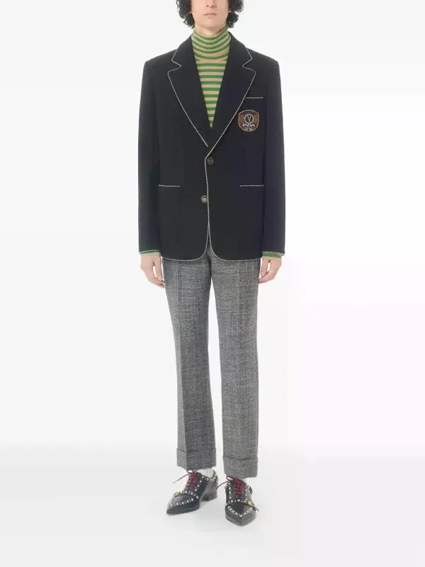 Valentino Garavani Single-breasted Wool Jacket With Torchon Piping And Patch