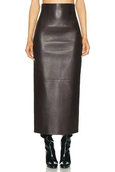 Khaite Loxley Leather Skirt - Mud