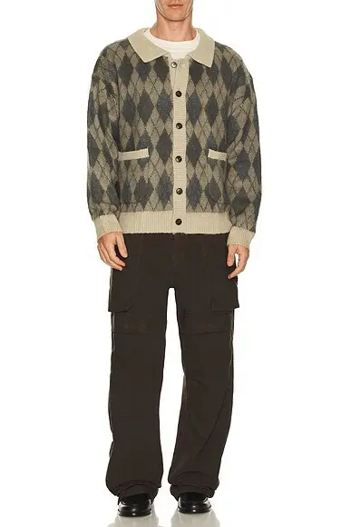 FOUND Wool Blend Argyle Cardigan - Grayscale