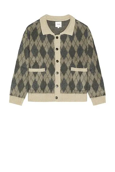 FOUND Wool Blend Argyle Cardigan - Grayscale