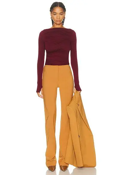 Enza Costa Fluid Jersey Draped Boatneck Top - Barolo