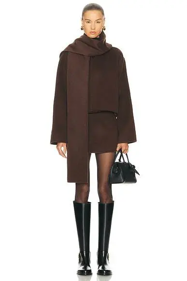 L'academie Milly Wool Jacket With Scarf - Chocolate Brown