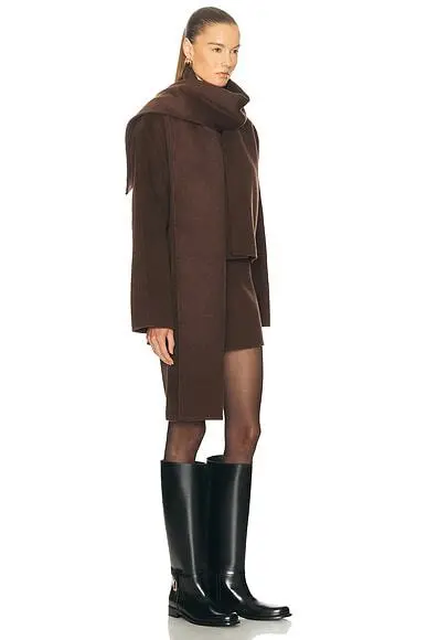 L'academie Milly Wool Jacket With Scarf - Chocolate Brown