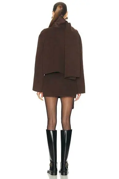 L'academie Milly Wool Jacket With Scarf - Chocolate Brown