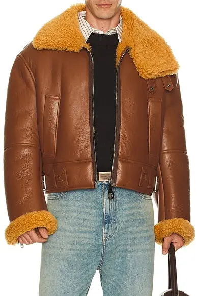 Acne Studios Lhovy Shearling Biker Jacket - Rust Brown