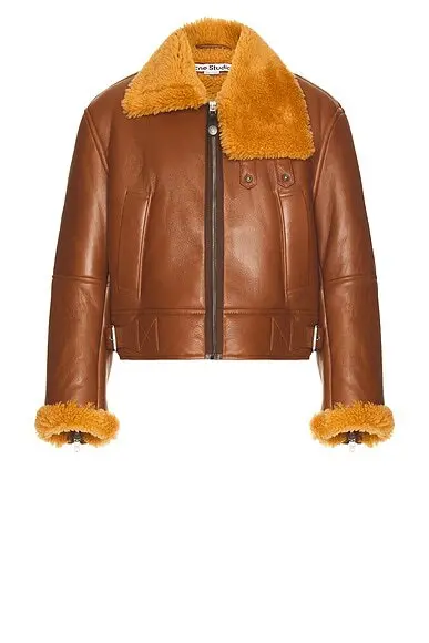 Acne Studios Lhovy Shearling Biker Jacket - Rust Brown