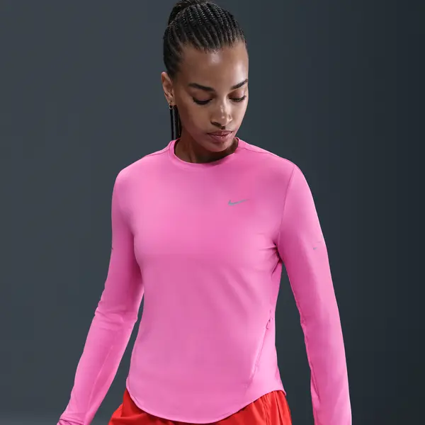 Nike Swift Dri-fit Uv Long-sleeve Crew-neck Running Top - Pink