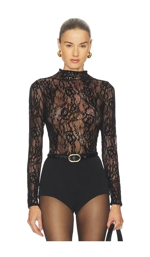 Good American Lace Mock Neck Bodysuit