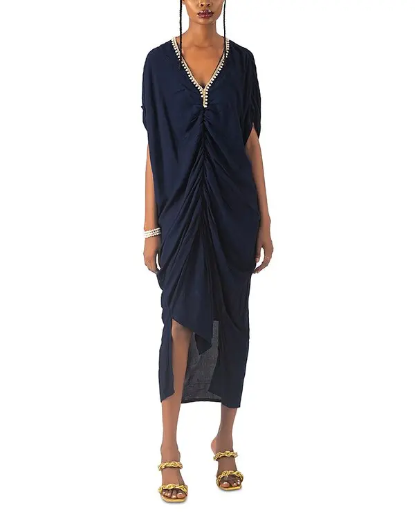BUSAYO Olami Pearl Trim Asymmetric Midi Dress - Blue