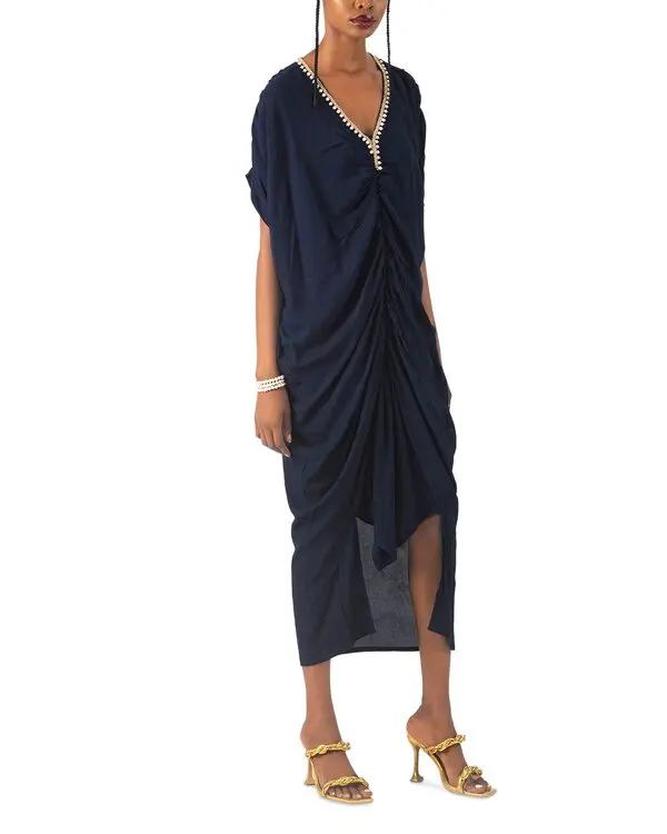 BUSAYO Olami Pearl Trim Asymmetric Midi Dress