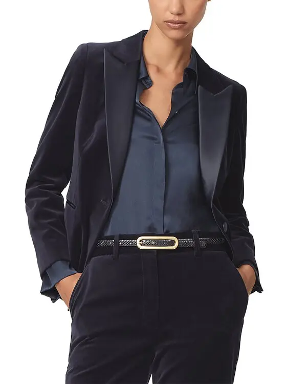 REISS Verda Single Breasted Velvet Jacket - Navy