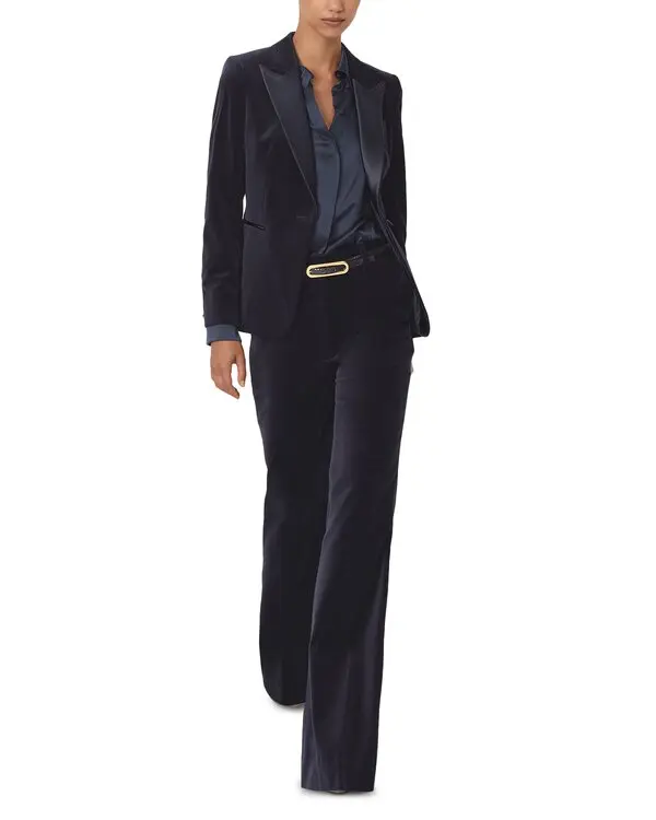 REISS Verda Single Breasted Velvet Jacket - Navy
