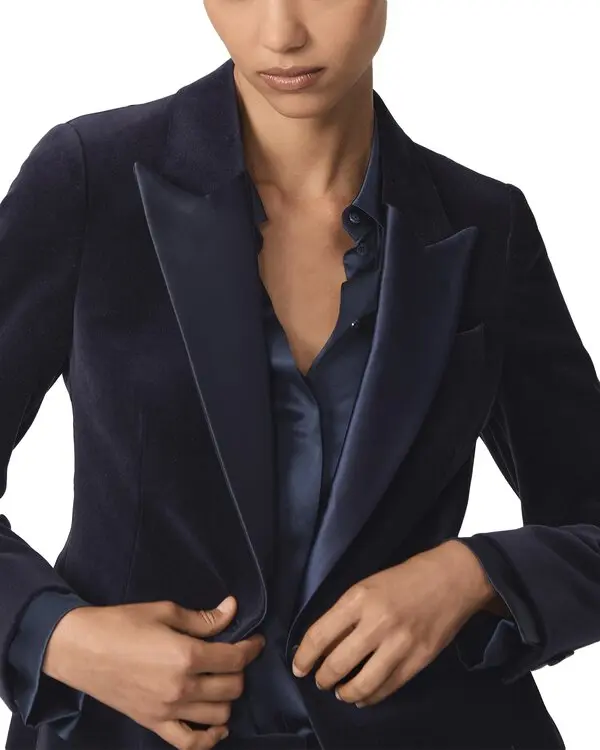 REISS Verda Single Breasted Velvet Jacket - Navy